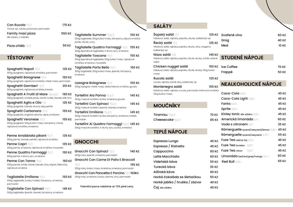 Jídelní menu restaurace Pizzeria Istria Šumperk | Pizza, Těstoviny